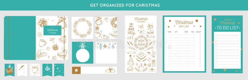 Merry Christmas Organizer, Planner, Notepad, Diary with Vector Hand ...