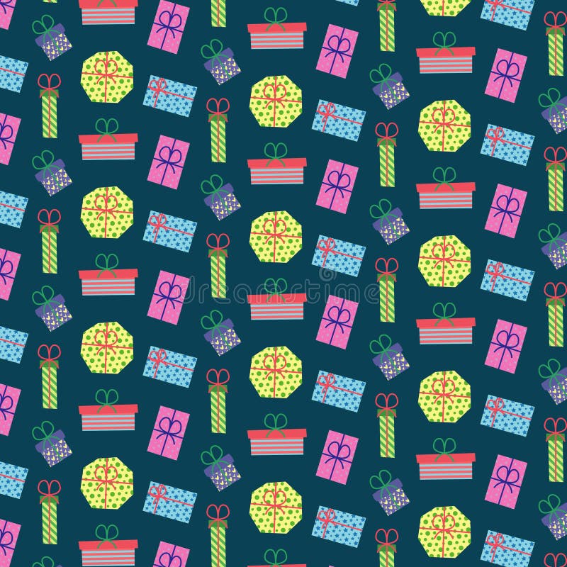 Merry Christmas Pattern with Funny Gifts and Ribbons Stock Vector ...