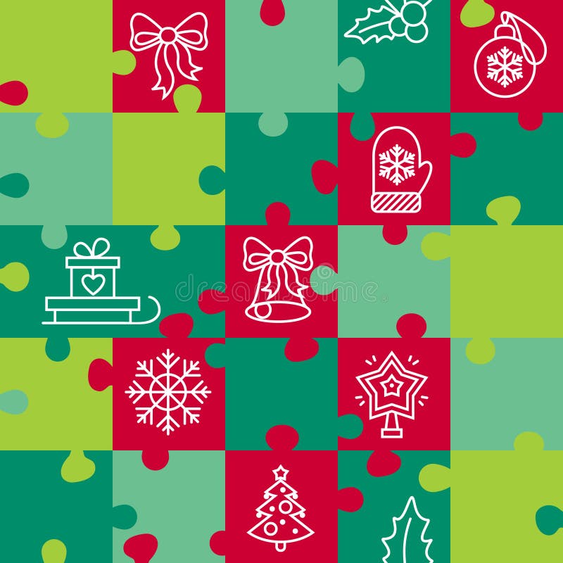 Merry Christmas Pattern from Puzzles. Jigsaw Puzzle Game Stock Vector ...
