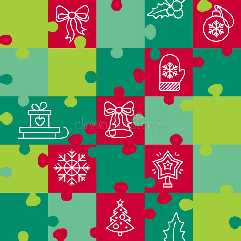 Merry Christmas Pattern from Puzzles. Jigsaw Puzzle Game Stock Vector ...