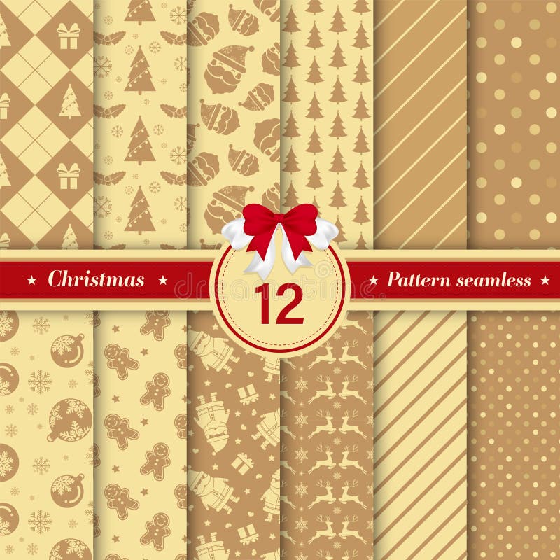 Merry Christmas Pattern Seamless Collection. Set of 12 X-mas Winter ...