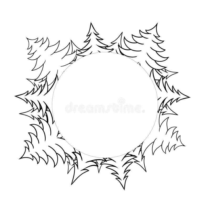 Merry Christmas Pine Tree Circle Round Frame. Graphic Line Vector ...