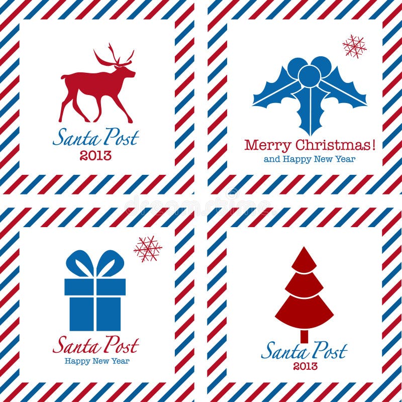 Merry Christmas Postal Stamps Stock Vector - Illustration of holiday ...