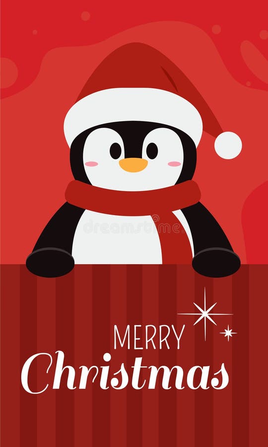 Merry Christmas Poster with Cute Penguin Character Vector Stock Vector ...