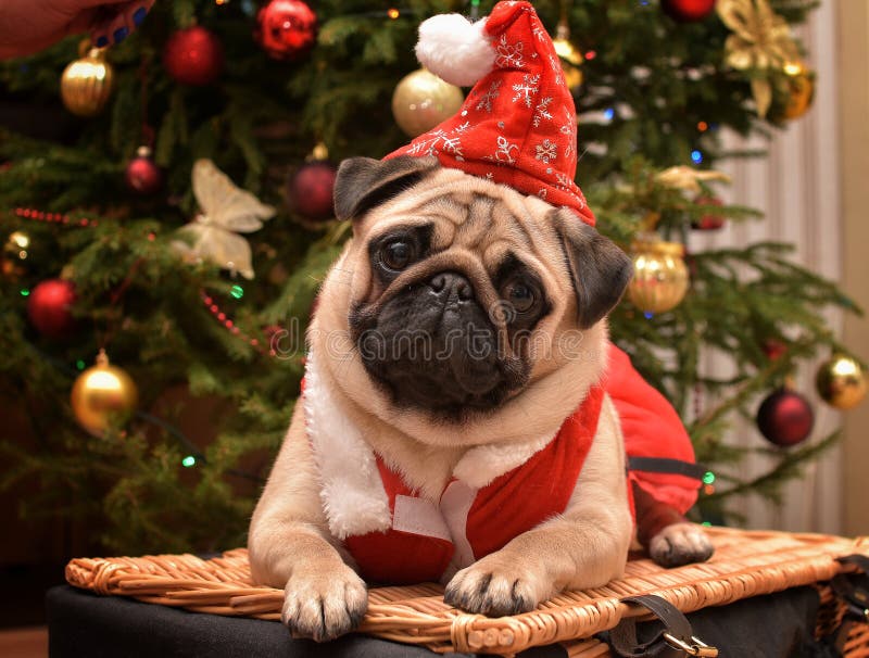 Merry Christmas Pug Dog Puppy Stock Image - Image of christmas, time ...