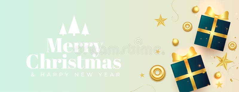 Merry Christmas Realistic Gift Boxes Wide Decorative Banner Design ...