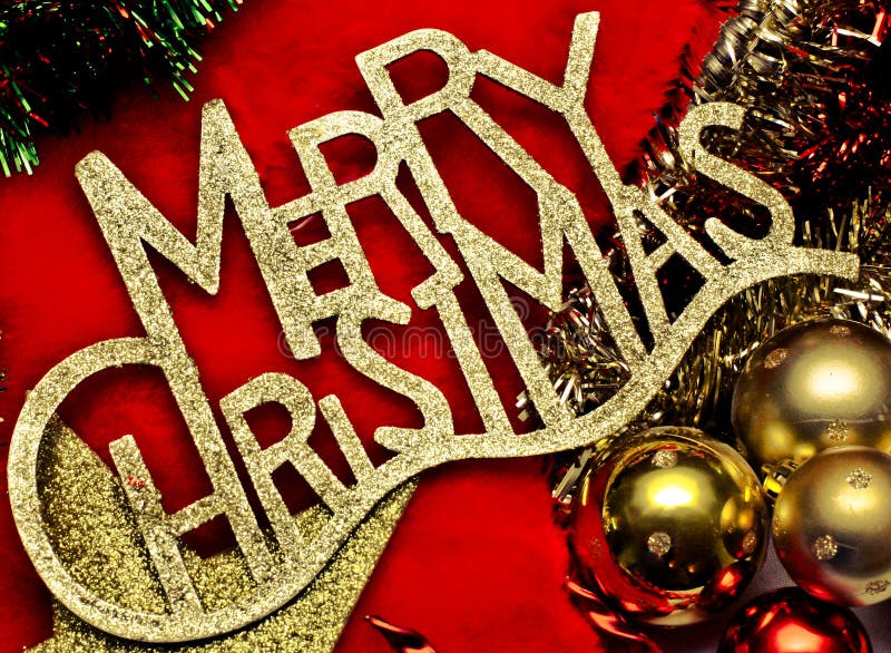 Merry Christmas Red and Gold Stock Photo - Image of decorations, wishes ...