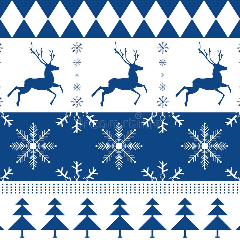 Merry Christmas and Reindeer with Snow on Blue Pattern Background ...