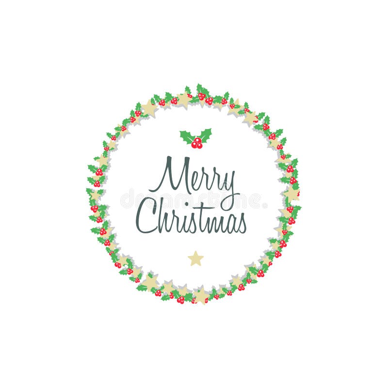 Merry Christmas Round Frame Wreath Flat Design Stock Vector ...
