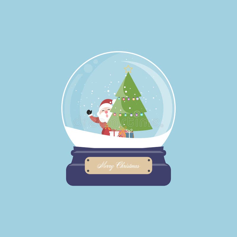 Merry Christmas Santa Claus and Christmas Tree with Gift in Snow Globe ...