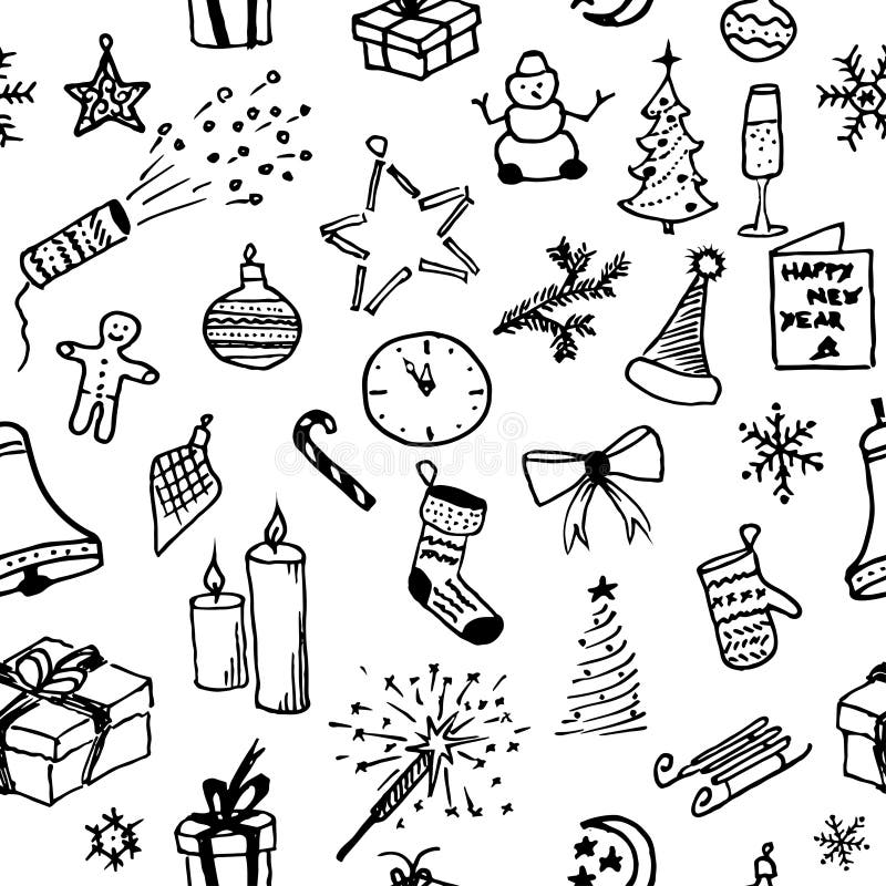 Christmas Doodles Seamless Black on White Stock Vector - Illustration ... Christmas Doodles Seamless Black on White Stock Vector - Illustration ...