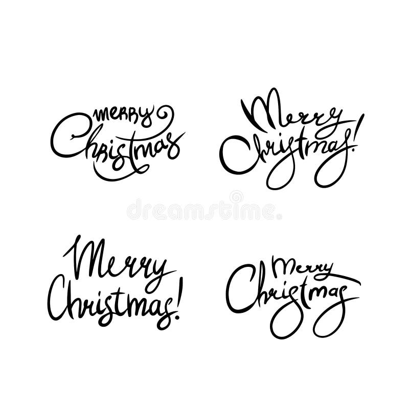 Merry Christmas Set Hand Lettering Calligraphy Isolated on White ...