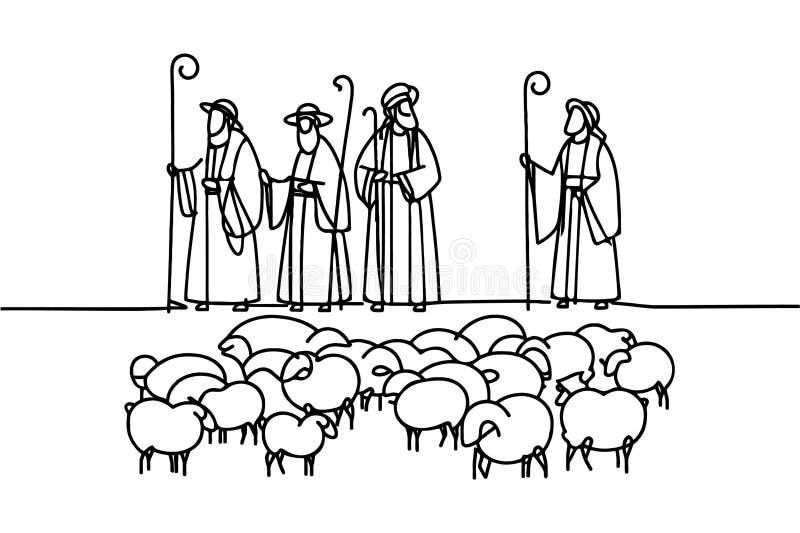 Merry Christmas Shepherds and Sheeps. Continuous One Line Drawing Stock ...