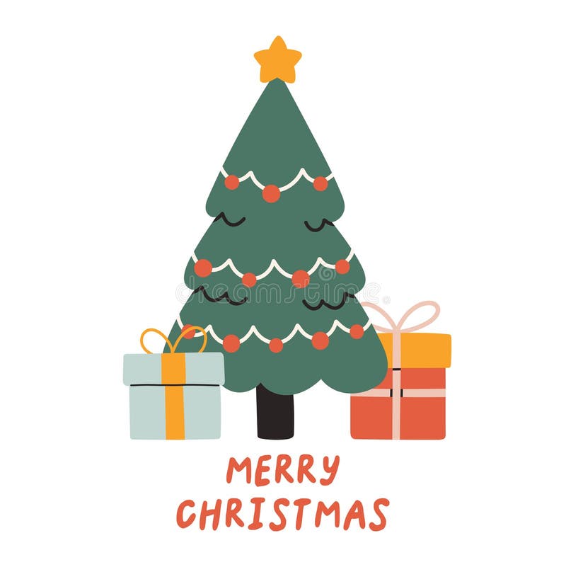 Merry Christmas Simple Card on White Background with Hand Written Text ...