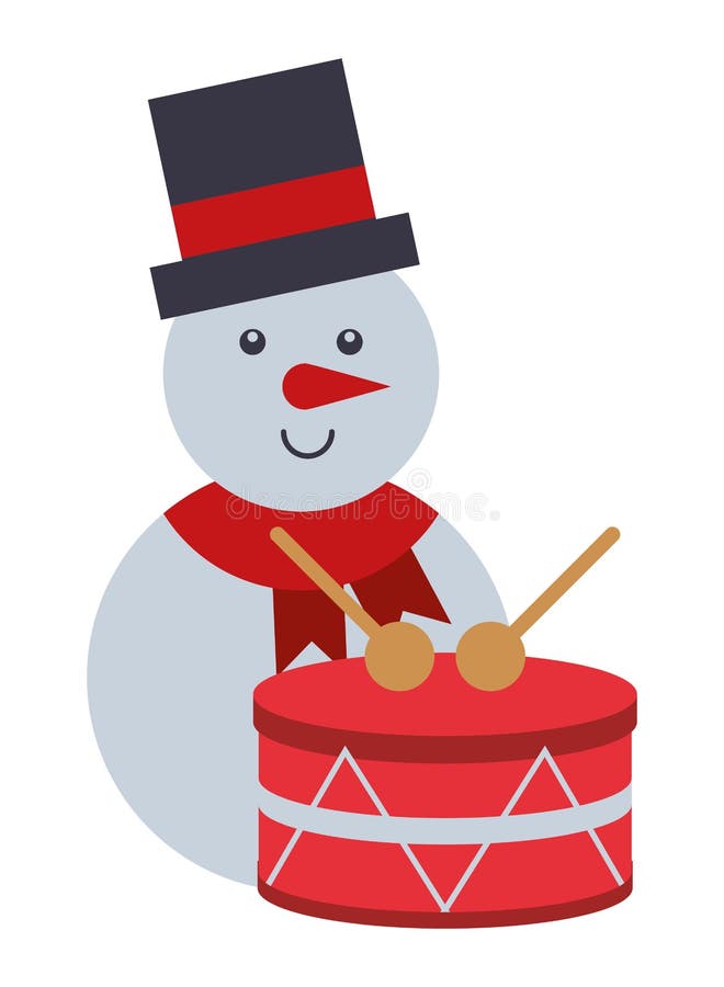 Merry Christmas Snowman with Drum Stock Vector - Illustration of head ...
