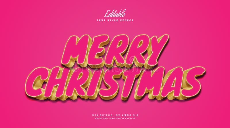 Merry Christmas Text in Pink and Gold Style with 3D Effect Stock Vector ...