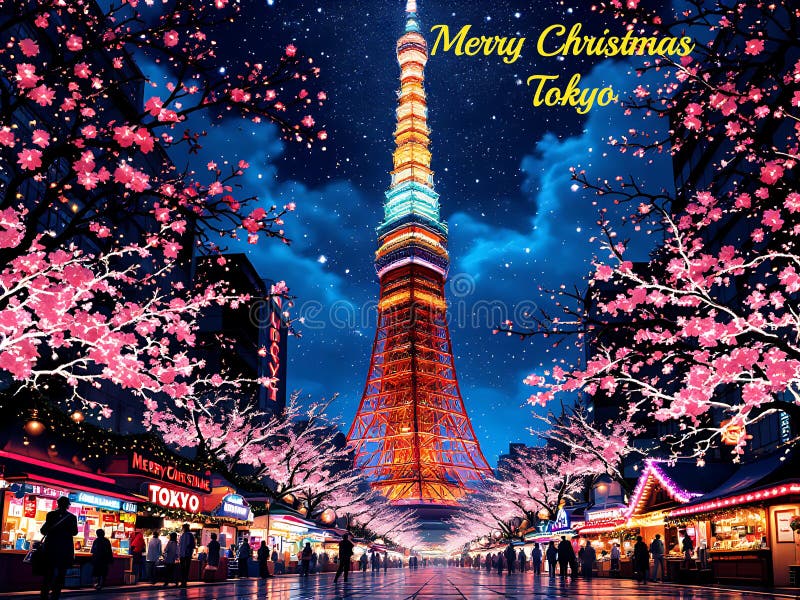 Merry Christmas in Tokyo stock illustration. Illustration of travel ...