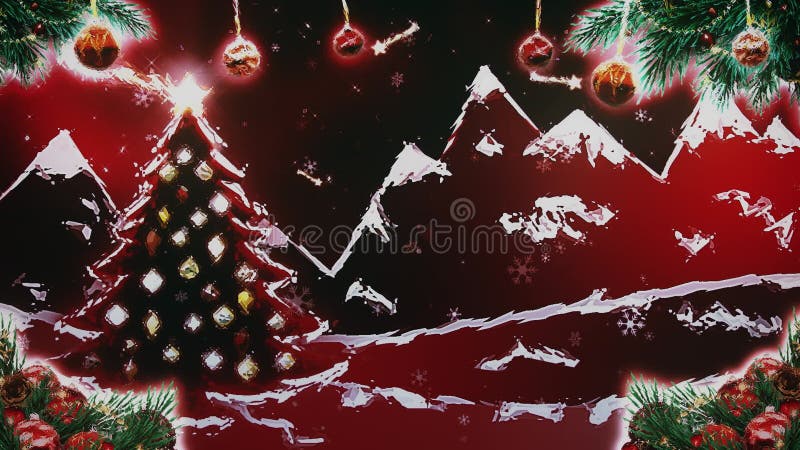 Merry Christmas Tree with Falling Snow and Decorations Loop Background ...