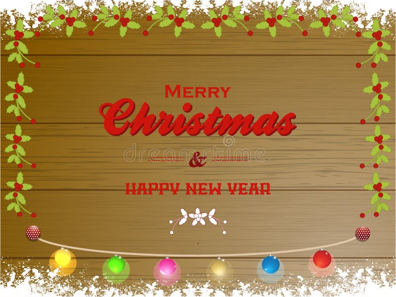 Merry Christmas Wooden Panel and Lights Stock Illustration ...