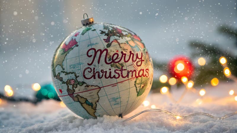 Merry Christmas World Map 3d Globe Bokeh Light on Bokeh Light Abstract ...