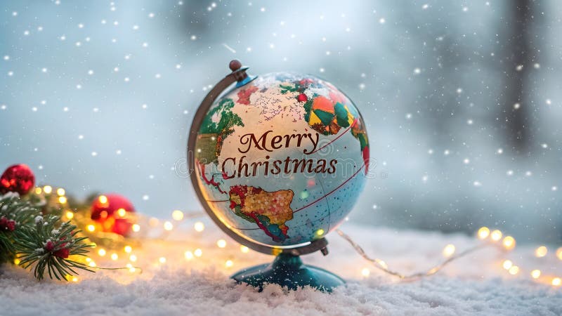 Merry Christmas World Map 3d Globe Bokeh Light on Bokeh Light Abstract ...