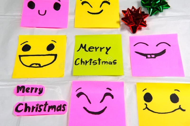 Merry Christmas! Write on Sticky Notes with Happy Face Stock Image ...