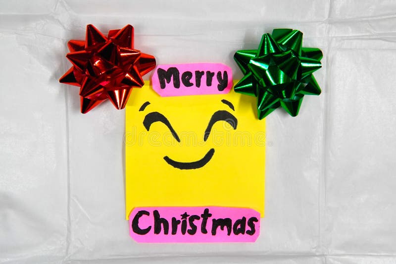 Merry Christmas! Write on Sticky Notes with Happy Face Stock Image ...