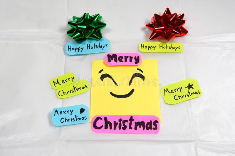 Merry Christmas! Write on Sticky Notes with Happy Face Stock Image ...