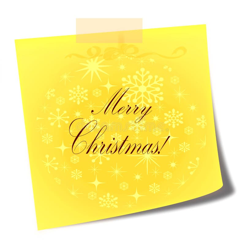 Merry Christmas Yellow Post it Note Stock Illustration - Illustration ...