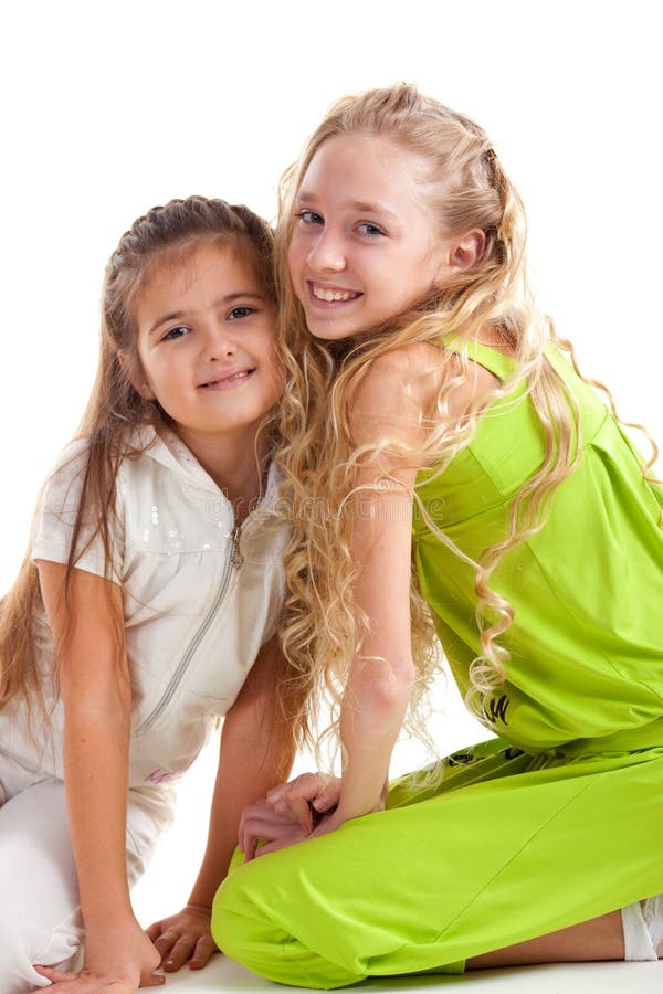 Merry Girls on White Background Stock Photo - Image of caucasian, girl ...