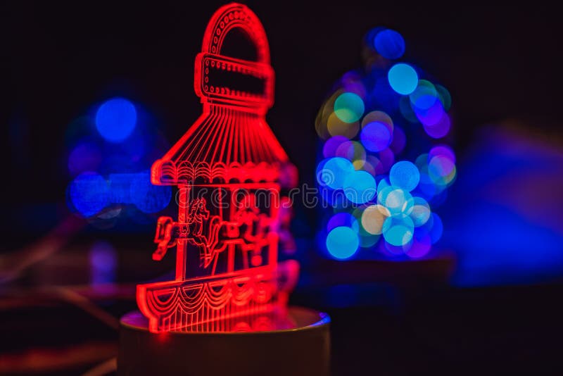 Merry Go Round Carousel Illuminated at Night Stock Image - Image of city, child: 139045763