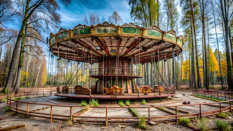 Merry-go-round Carousel in the Park in Autumn Stock Illustration ...