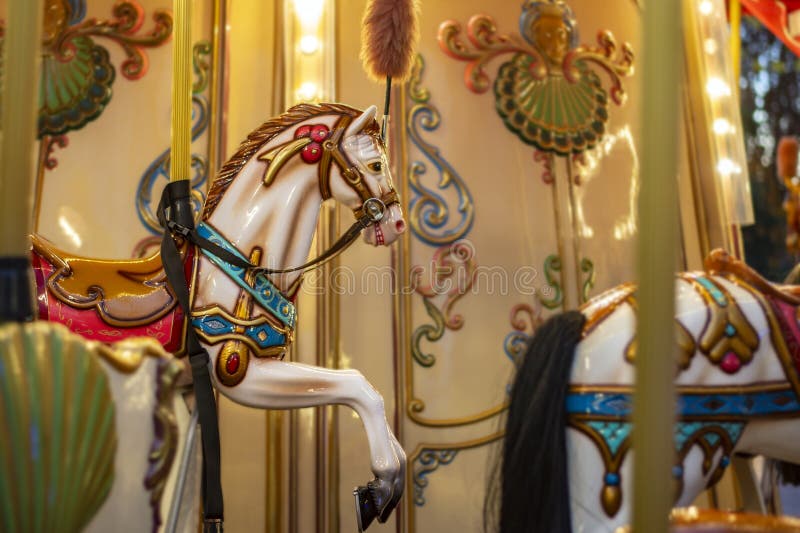 Merry Go Round Detail Horse Stock Image - Image of fair, play: 365520903