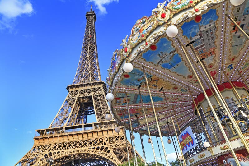 Merry-go-round and Eiffel Tower in Paris Stock Photo - Image of central ...
