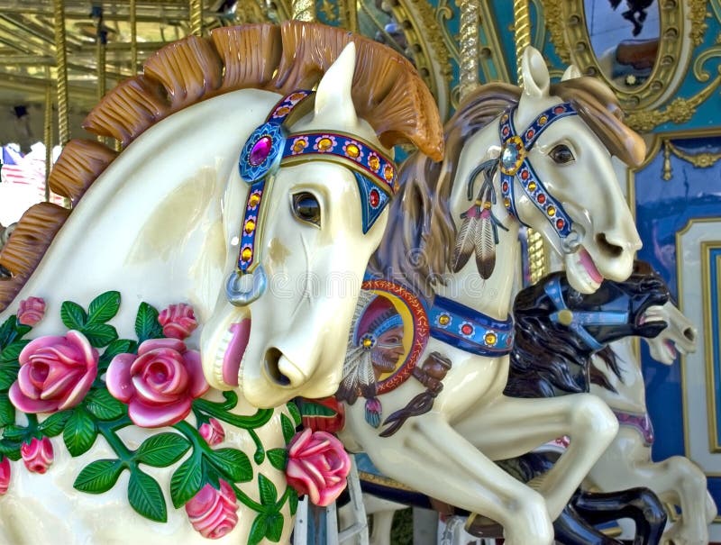 Merry Go Round Horses, Midway Carnival Ride Stock Photo - Image of ...