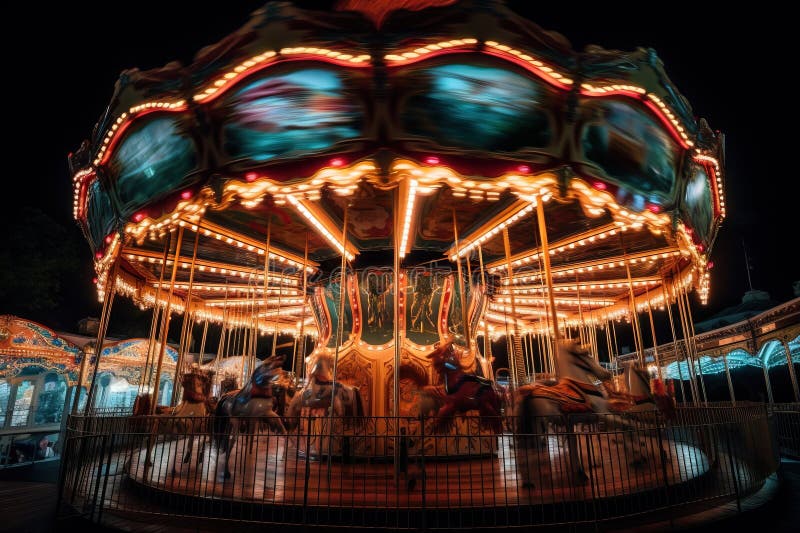 A Merry Go Round at Night with Lights on it S Sides Stock Illustration ...