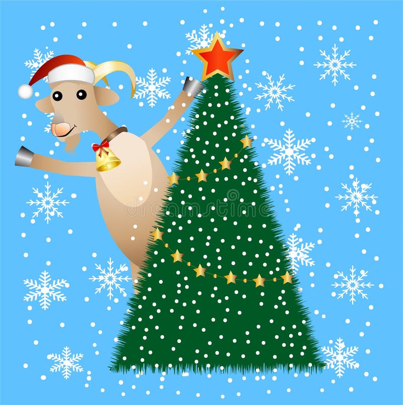 Merry Goat in a Christmas Cap Stock Vector - Illustration of horns ...