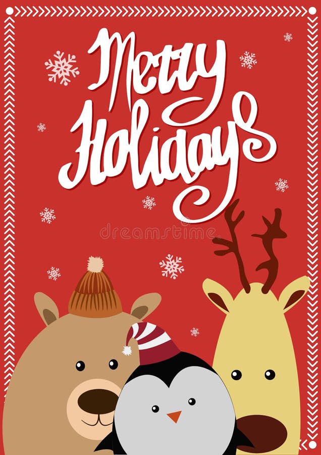 Merry Holidays Card with Animals. Vector Stock Vector - Illustration of ...