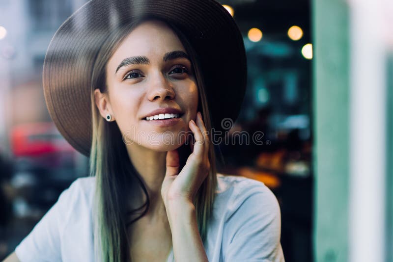 Merry Lady with Adorable Smile Chilling in Cafe Stock Photo - Image of ...