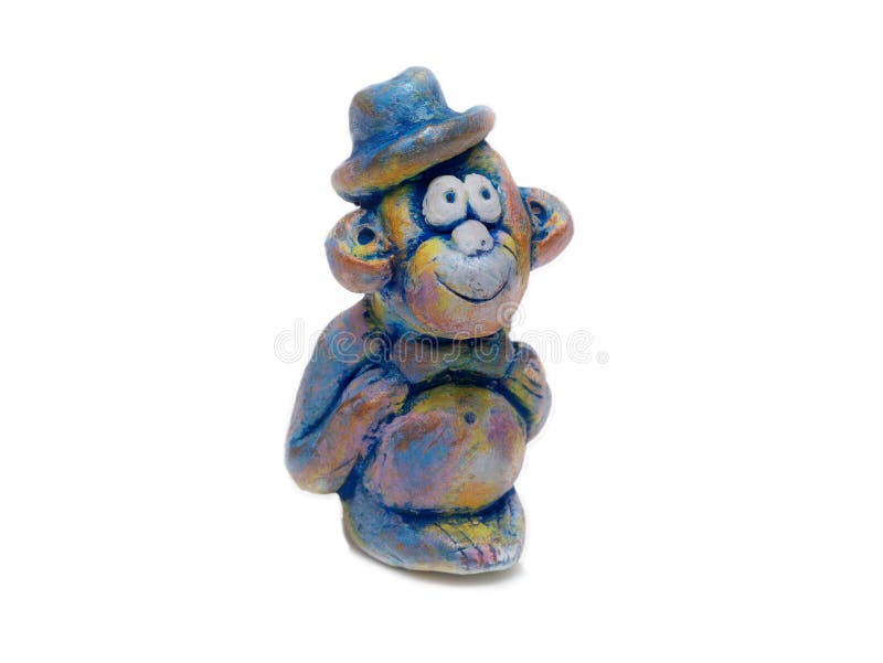 Merry Monkey in Blue Bowler Hat from Clay Pottery Stock Image - Image ...