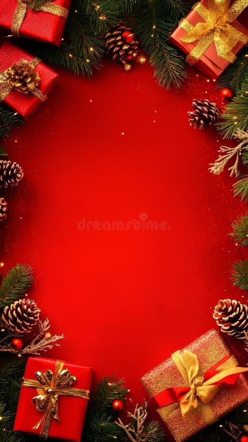 A Merry Red Backdrop Highlighted by Holiday Presents and Decorations ...