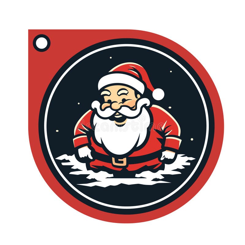 Merry Santa on Red Background, Logo, Sticker, Label, Vector ...