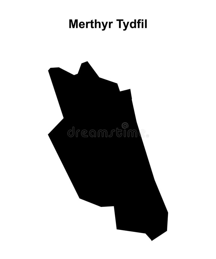 Merthyr Tydfil outline map stock vector. Illustration of boundaries ...