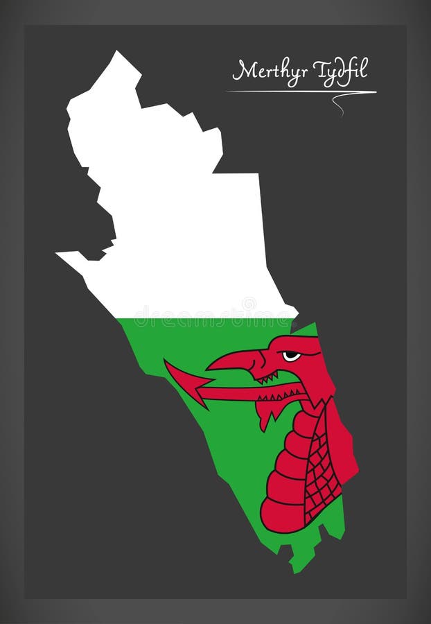 Merthyr Tydfil Wales Map with Welsh National Flag Stock Vector ...