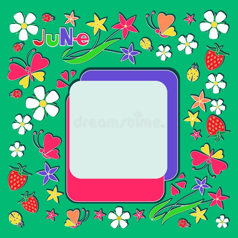 Mes De Junio Marco Del Verano Ilustración del Vector - Ilustración de ...