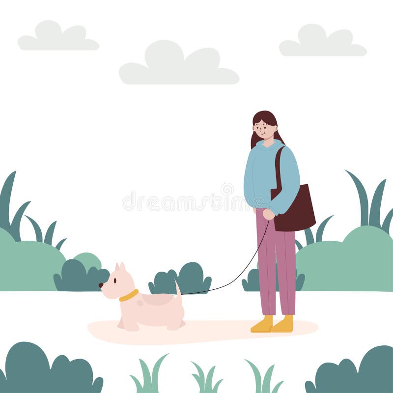 Mes De Marcha De Perros. Una Mujer Caminando Con Un Perro. Vector ...