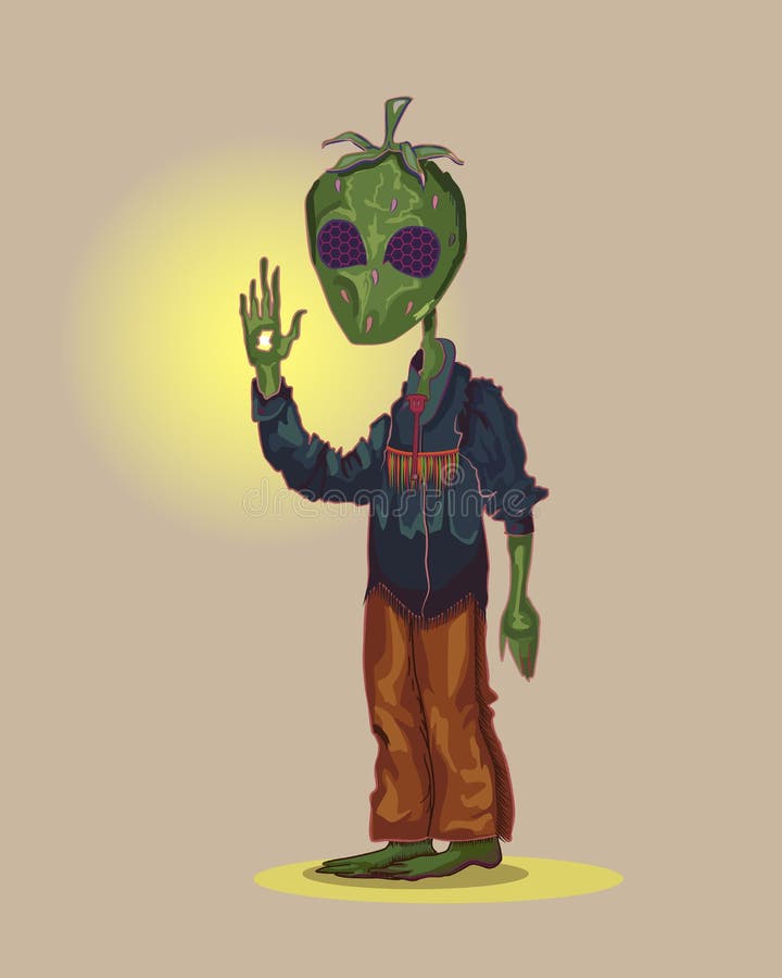 Mescalito Com Uma Cabeça Sob a Forma De Uma Morango Verde E Com Olhos ...