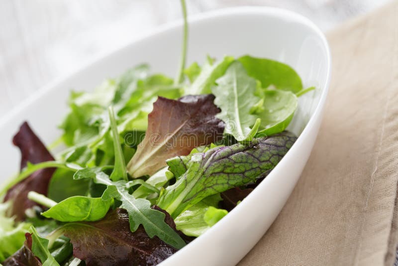 Mesclun Mix Salad In White Bowl Stock Image - Image of radicchio, fresh ...