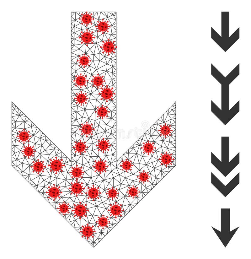 Polygonal Wire Frame Arrow Down Pictogram with Virus Items Stock Vector ...