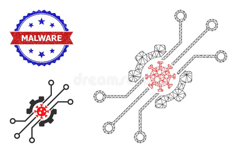 Triangle Mesh Artificial Virus Icon and Unclean Bicolor Malware Stamp ...
